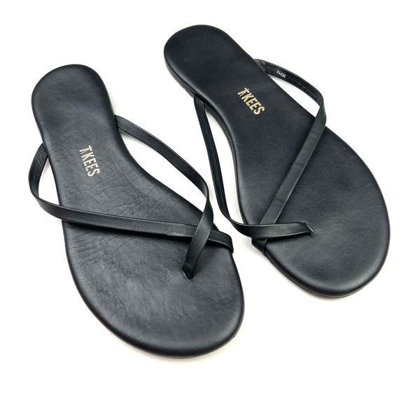 TKEES | Shoes | Tkees Riley Vegan Black Leather Cross Toe Flip Flop Thong Sandals Size 6 | Poshmark